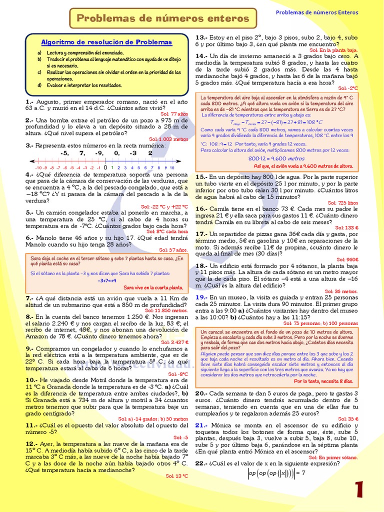 Problemas Con Números Enteros | PDF | Dom | Temperatura