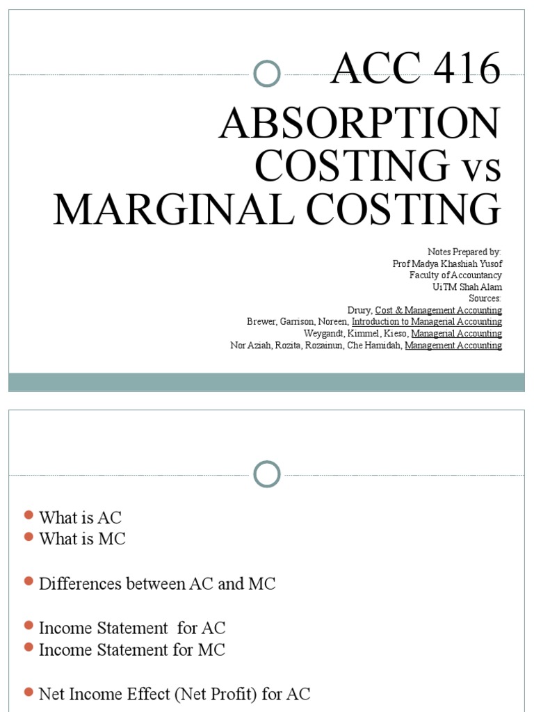 ACC 416 Absorption Costing Vs Marginal Costing | PDF | Net Income ...