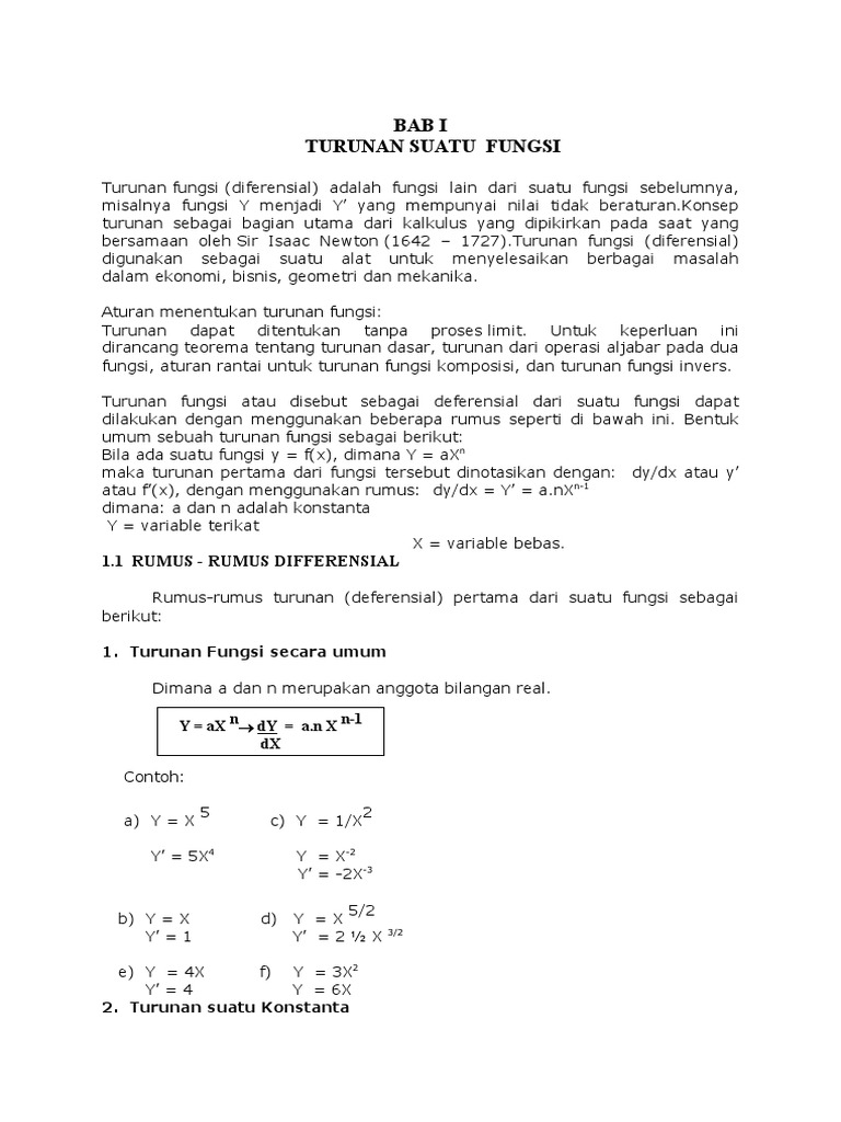 Bab I Turunan Suatu Fungsi: 1.1 Rumus - Rumus Differensial | PDF