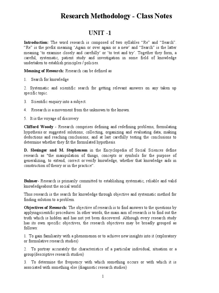 Research Methodology - Class Notes | PDF