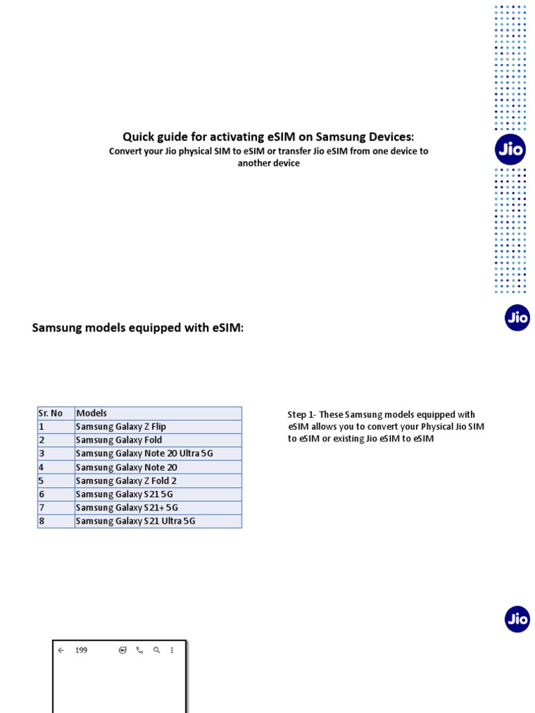 A Step-by-Step Guide to Activating eSIM on Samsung Devices and Transferring a Jio eSIM | PDF ...