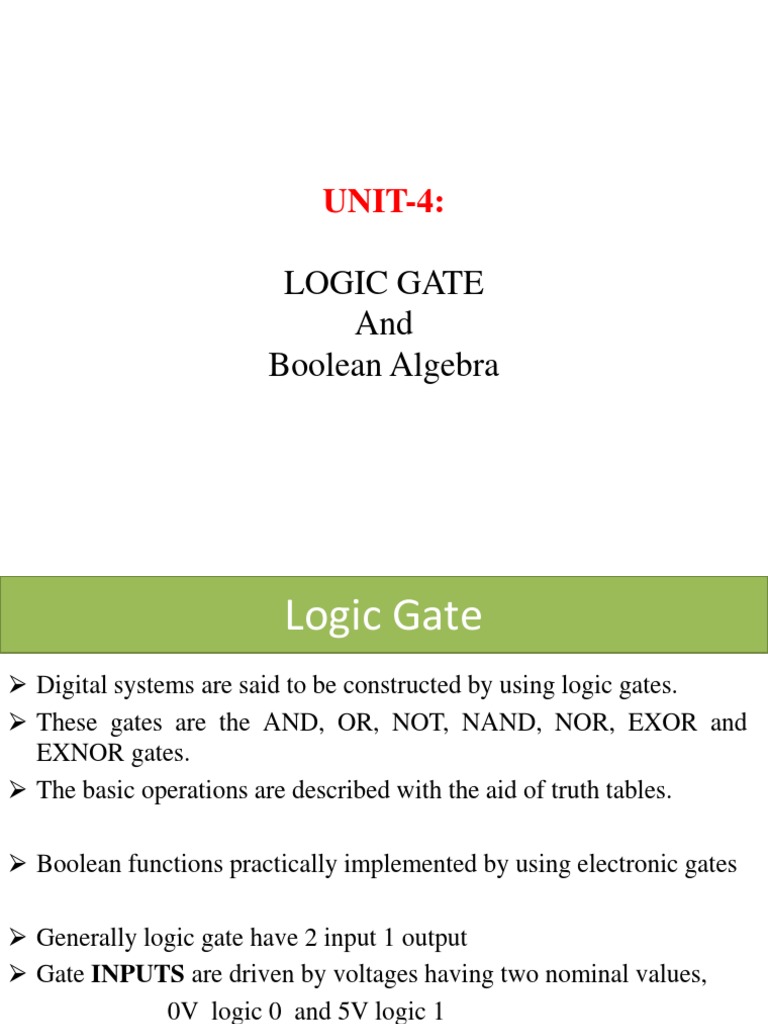 UNIT-4:: Logic Gate and Boolean Algebra | PDF | Logic Gate | Mathematical Logic