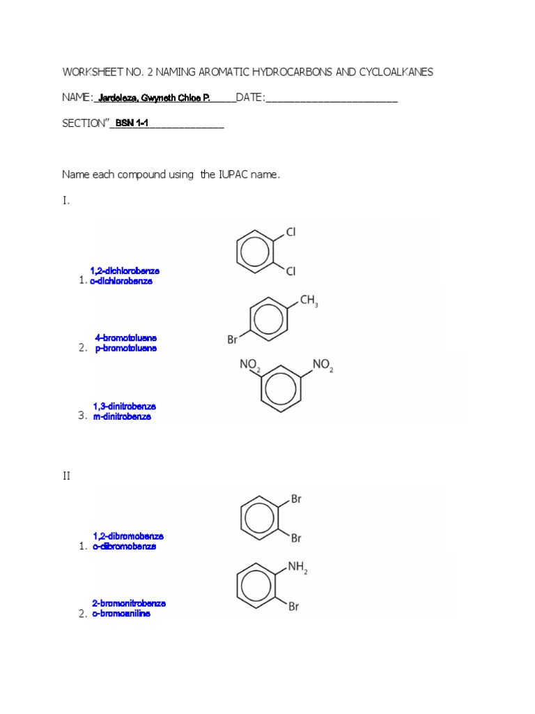 Aromatic Hydrocarbons Worksheet | PDF | Science & Mathematics