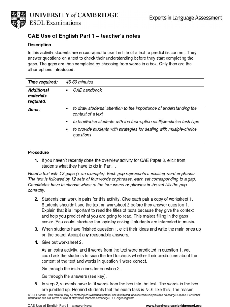 CAE Use of English Part 1 | PDF