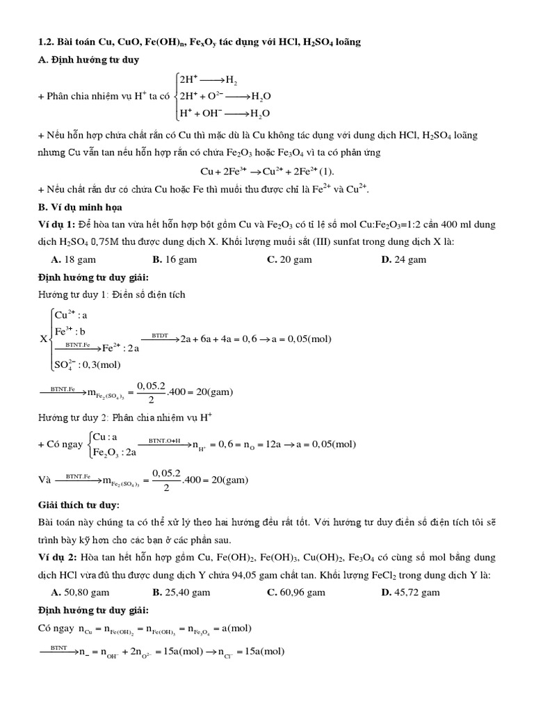 1.2. Bài Toán Cu CuO FeOHn FexOy Tác D NG V I HCL H2SO4 Loãng | PDF