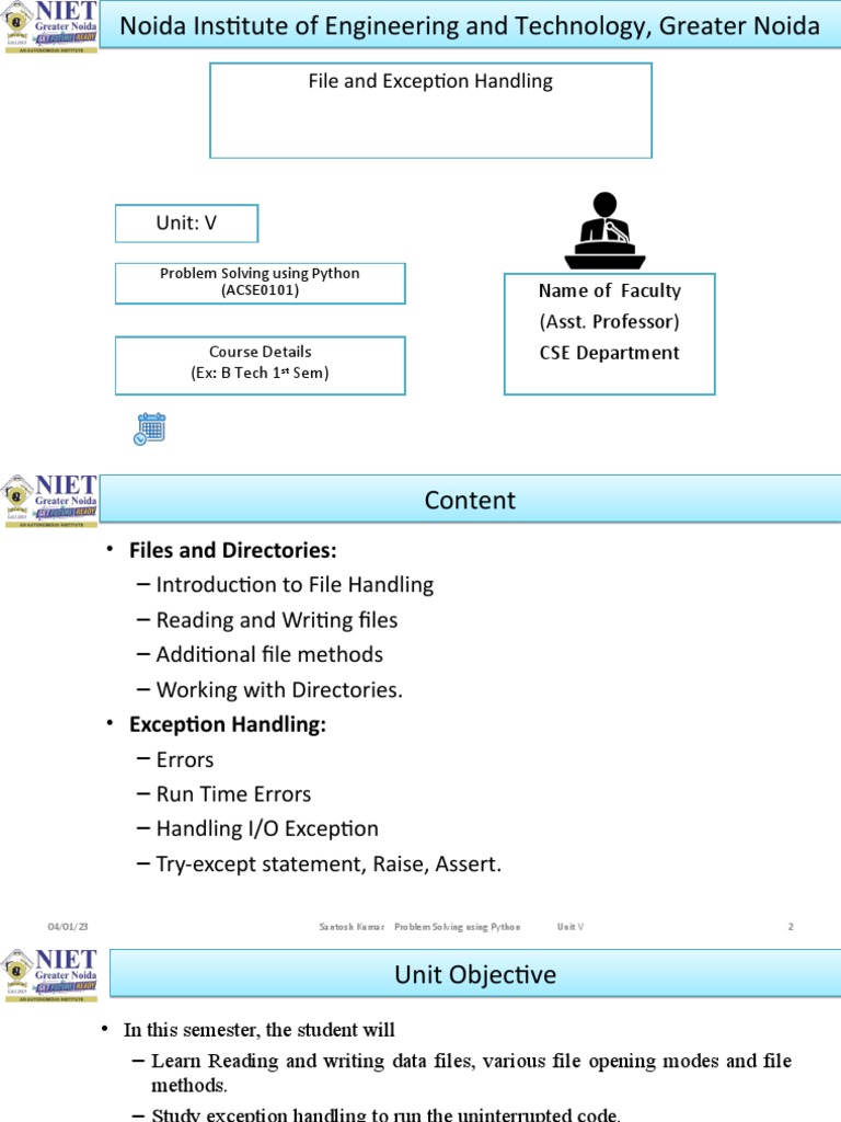 File and Exception Handling: Name of Faculty (Asst. Professor) CSE Department | Download Free ...