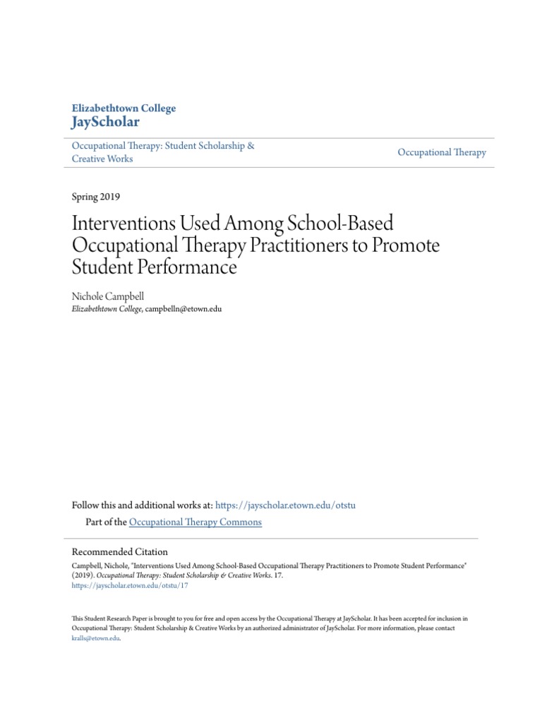 Interventions Used Among School-Based Occupational Therapy ...