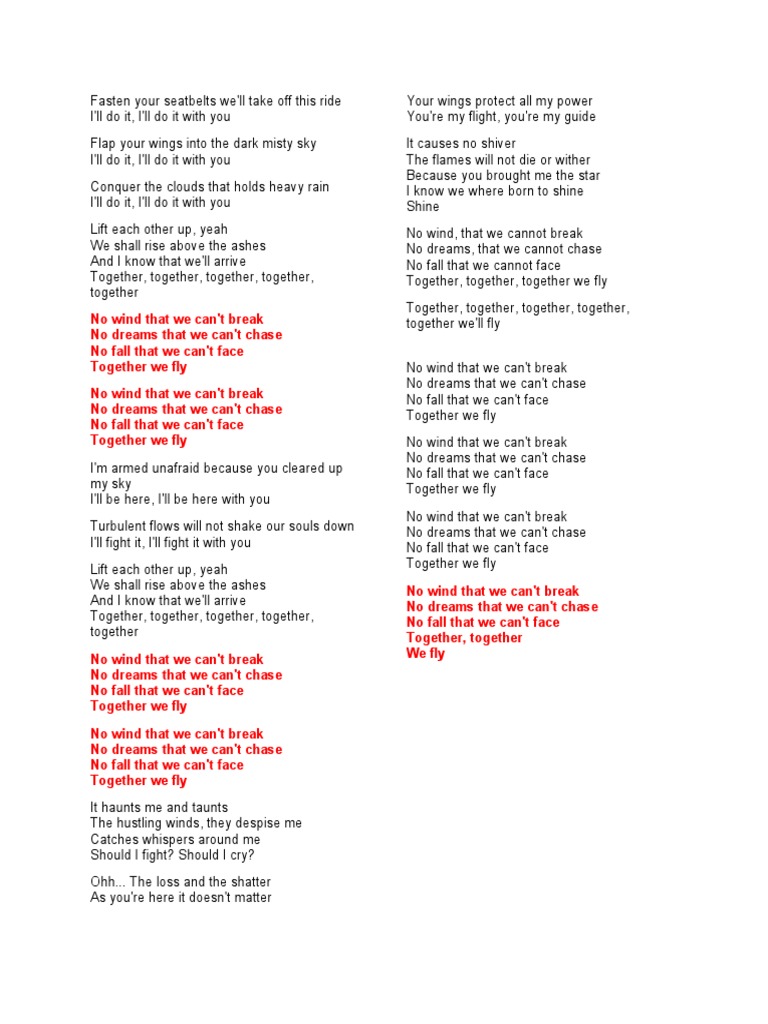 Together We Fly Lyrics | PDF | Sky | Meteorological Phenomena