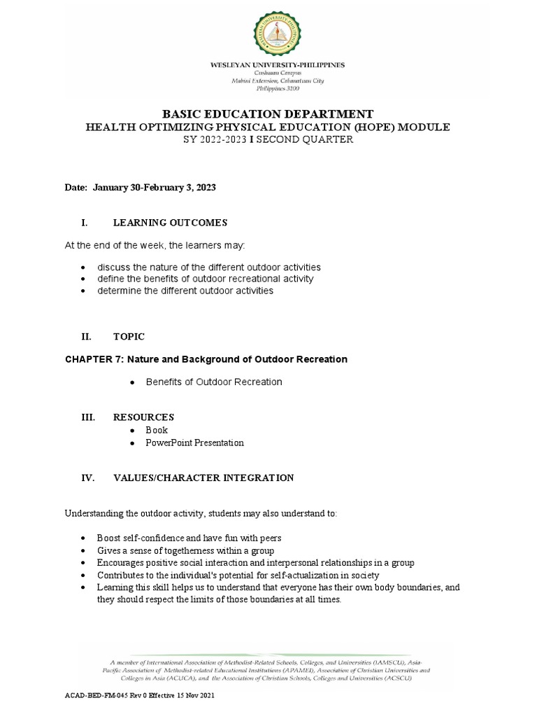Module 1 Hope 4 | PDF | Outdoor Recreation | Recreation