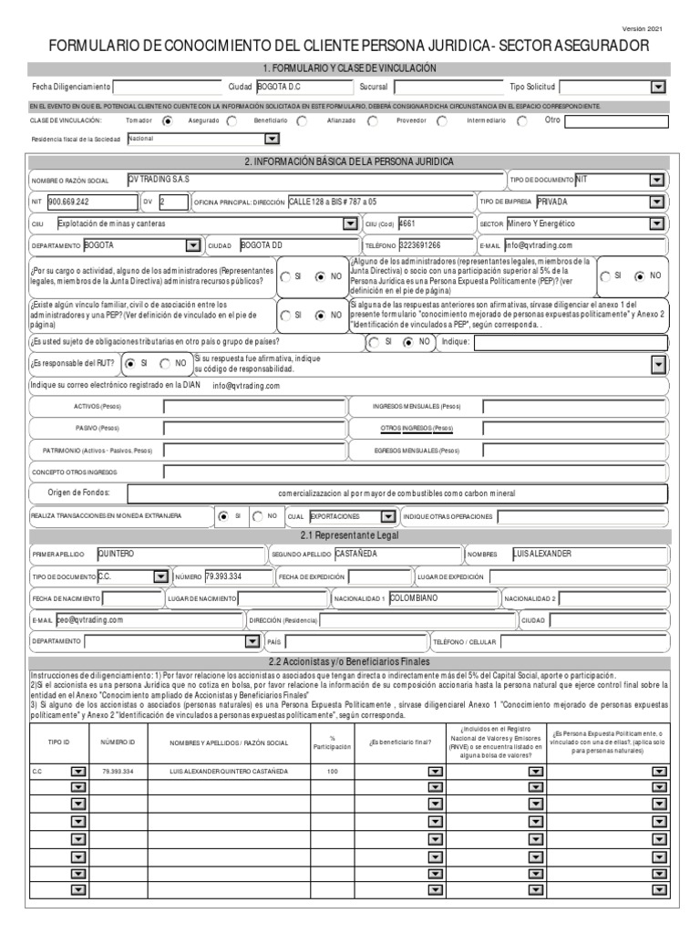 Formulario de Conocimiento Del Cliente Persona Juridica-Sector Asegurador | PDF | Seguro | Reaseguro