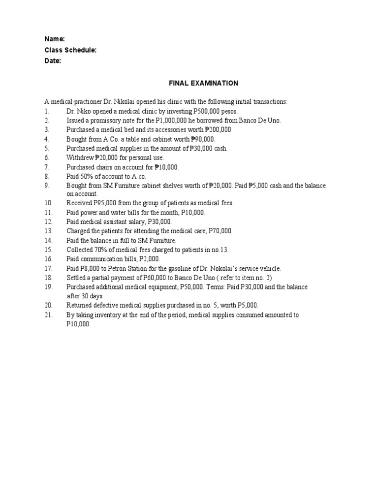 Medical Clinic Financial Transactions Analysis | PDF