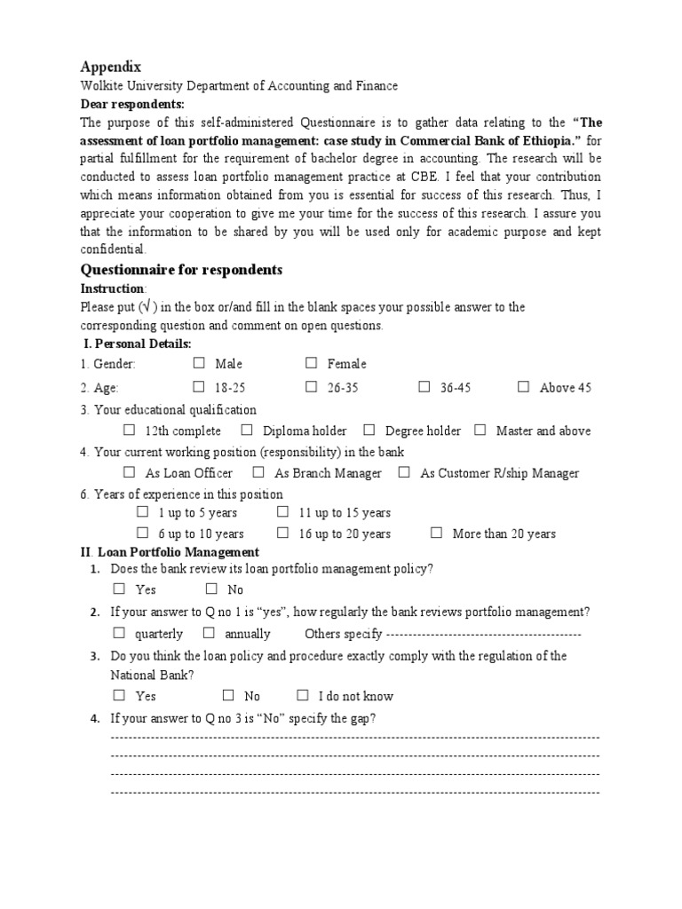 Questionnaires | PDF | Banks | Loans
