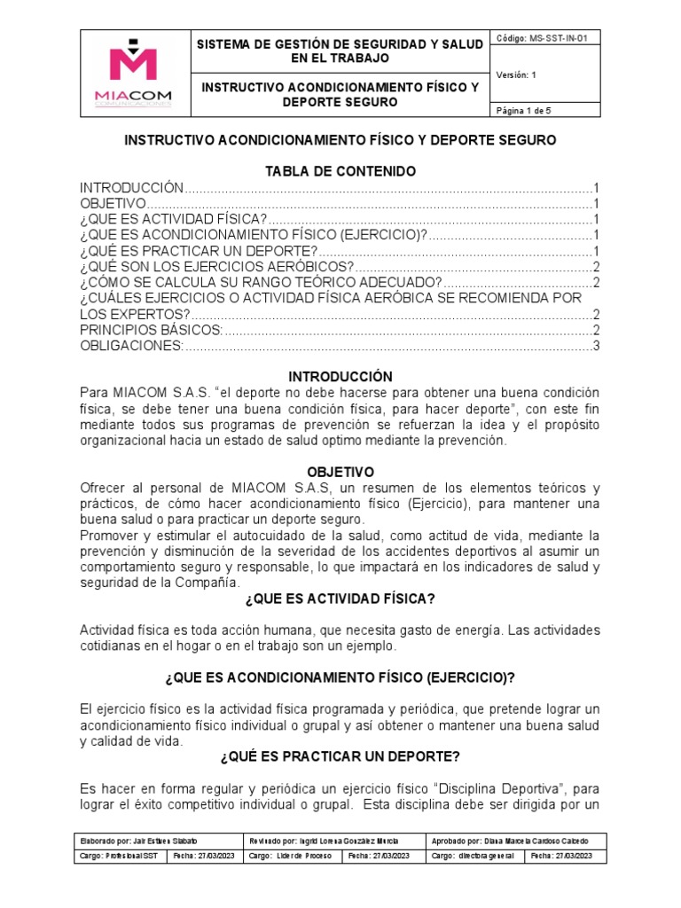 01 Instructivo Acondicionamiento Fisico y Deporte Seguro | PDF | Ejercicio aerobico | Agua