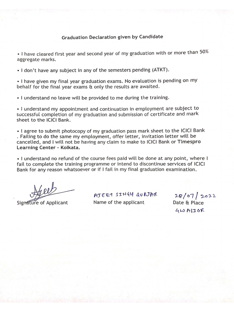 Ajeet Singh Graduation Declaration | PDF