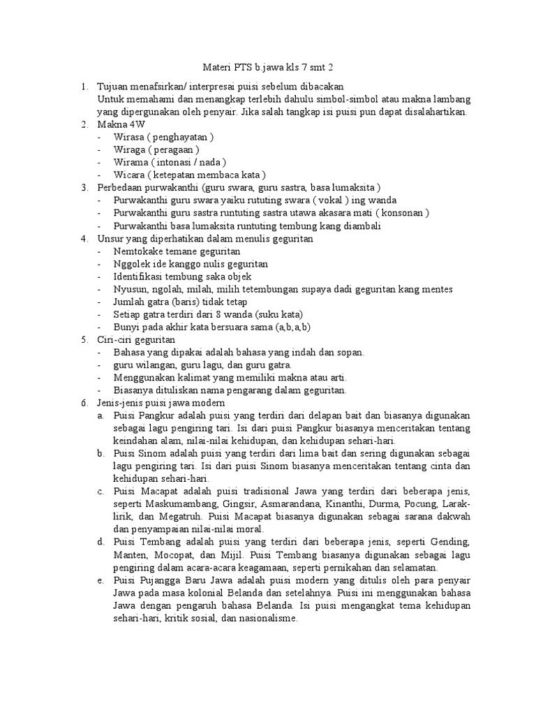 Materi PTS B.jawa Kls 7 SMT 2 | PDF | Agama & Spiritualitas