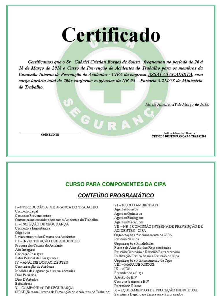 Certificado Da CIPA | PDF