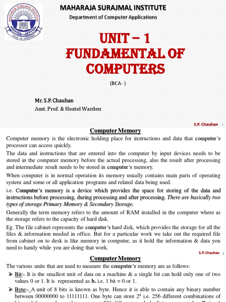 Fit Unit 1 Memory A Pdf Random Access Memory Computer Data Storage 2426