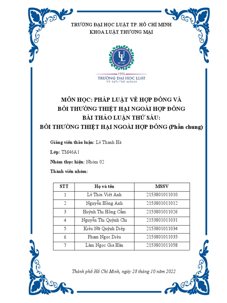 NHÓM 02 TM46A1 BÀI THẢO LUẬN DÂN SỰ THỨ SÁU | PDF