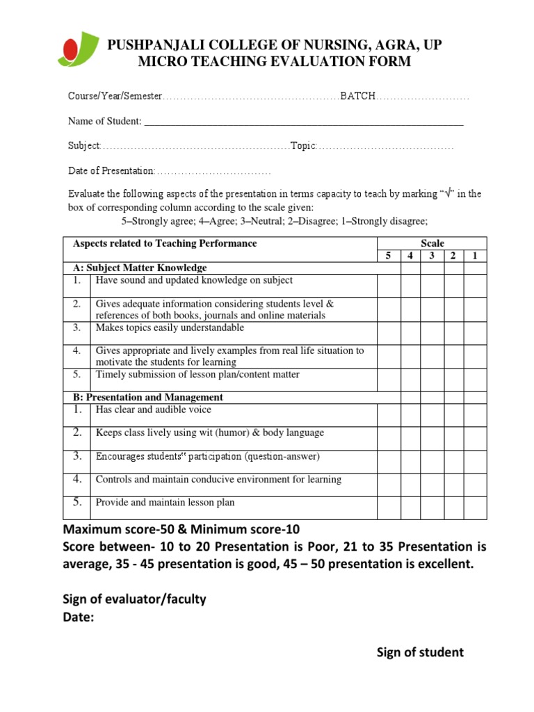 Micro Teaching Evaluation Form | PDF