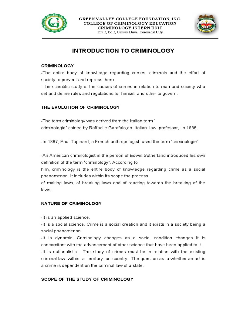 Introduction To Criminology | PDF