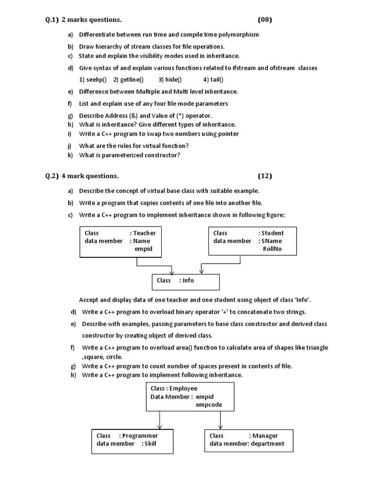 Oop I Scheme 2022 23 Class Test Ii Question Bank Pdf C Class Computer Programming