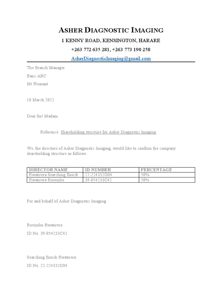 Asher Diagnostic Imaging Shareholding | PDF