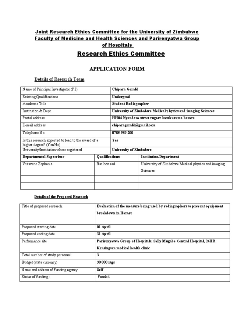 JREC Application Form | PDF | Institutional Review Board | Informed Consent