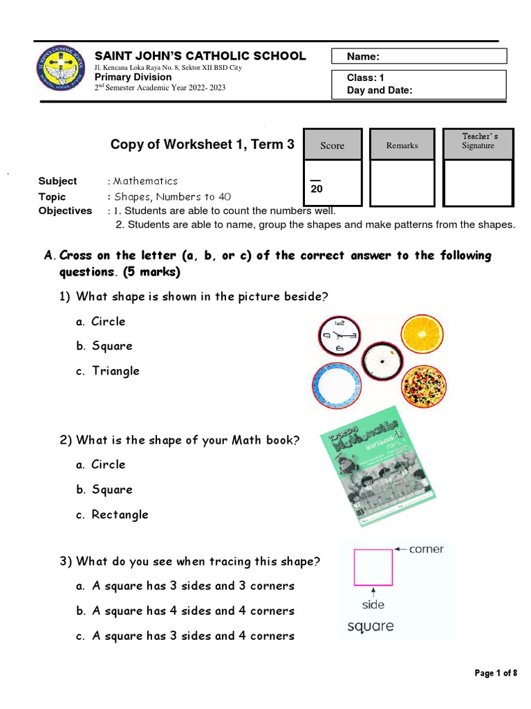 P1 Copy of Math Worksheet 1-Term 3 | PDF | Shape | Rectangle
