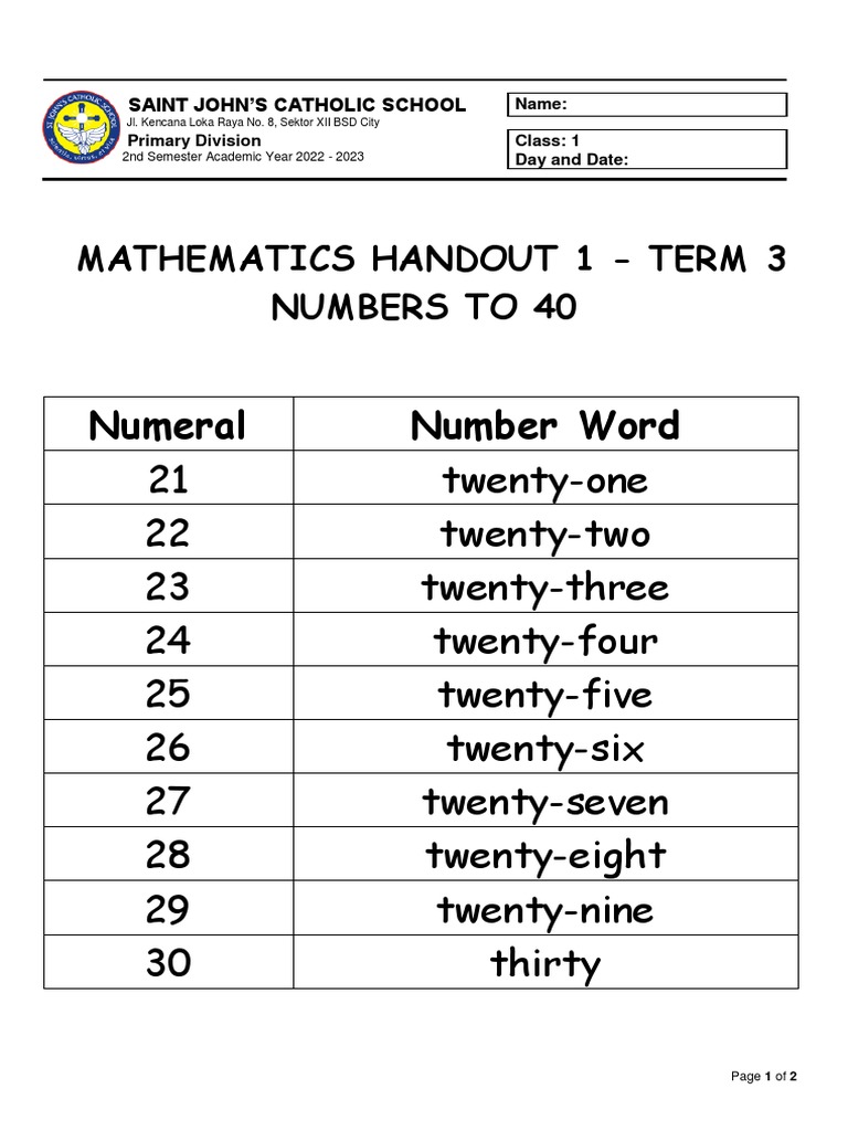 P1 Math Handout 1 - Term 3 | PDF