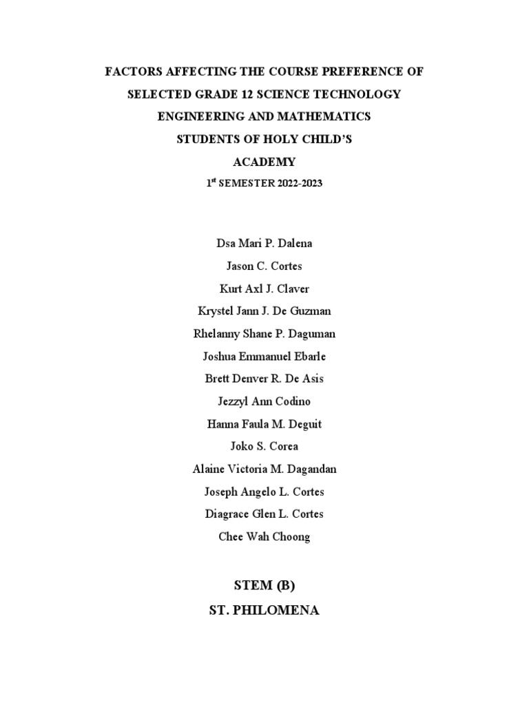 Factors Affecting The Course Preference of Selected Grade 12 Science ...