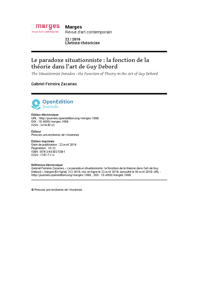 Le Paradoxe Situationniste: La Fonction de La Théorie Dans L'art de Guy ...