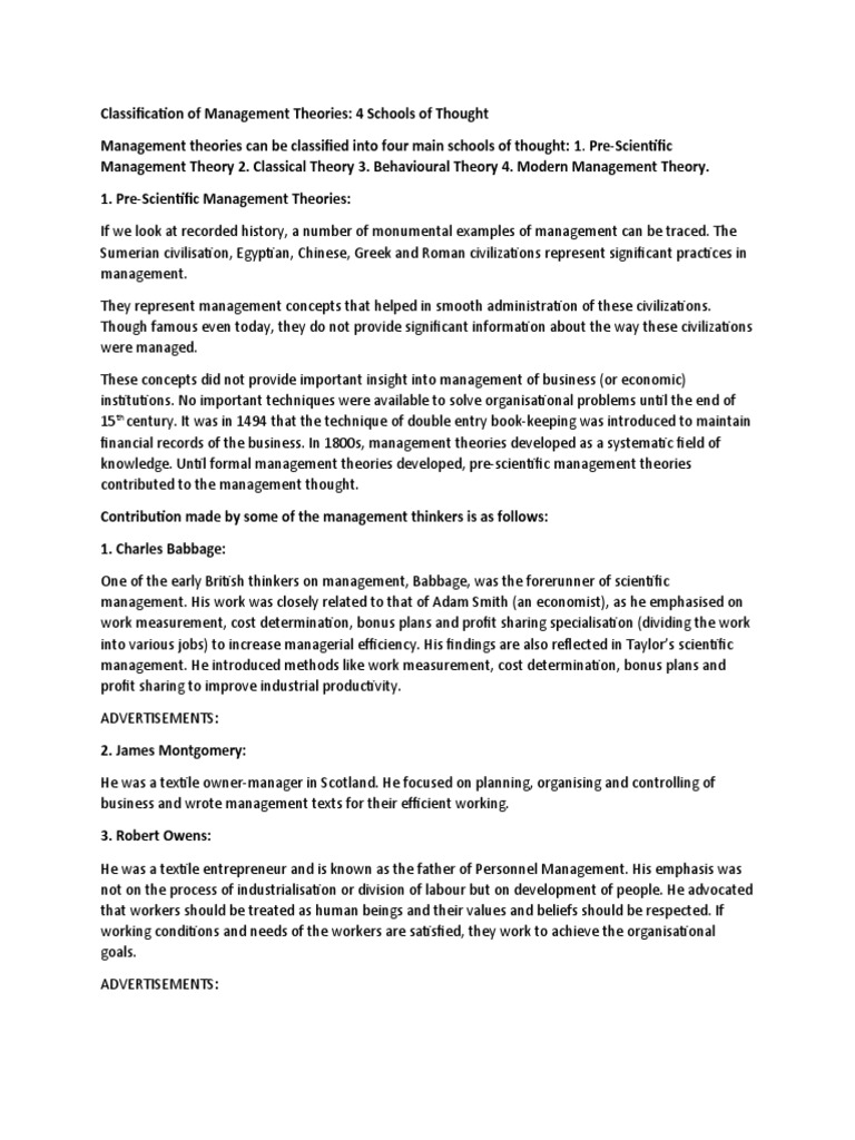 Classification of Management Theories | PDF | Max Weber | Interpersonal ...