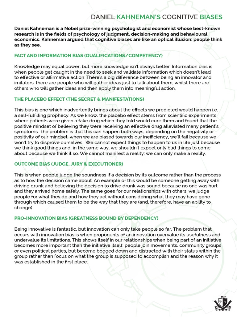 Daniel Kahneman's Cognitive Biases | PDF | Behavioural Sciences | Mental Processes
