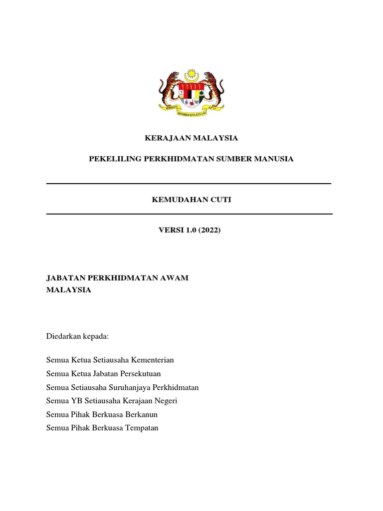 Pekeliling Perkhidmatan Sumber Manusia Ceraian SR 5.1.5 Kemudahan CRK ...