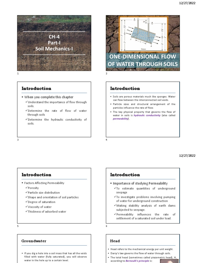 CH-4 Part-I Soil Mechanics-I: One-Dimensional Flow of Water Through Soils | Download Free PDF ...