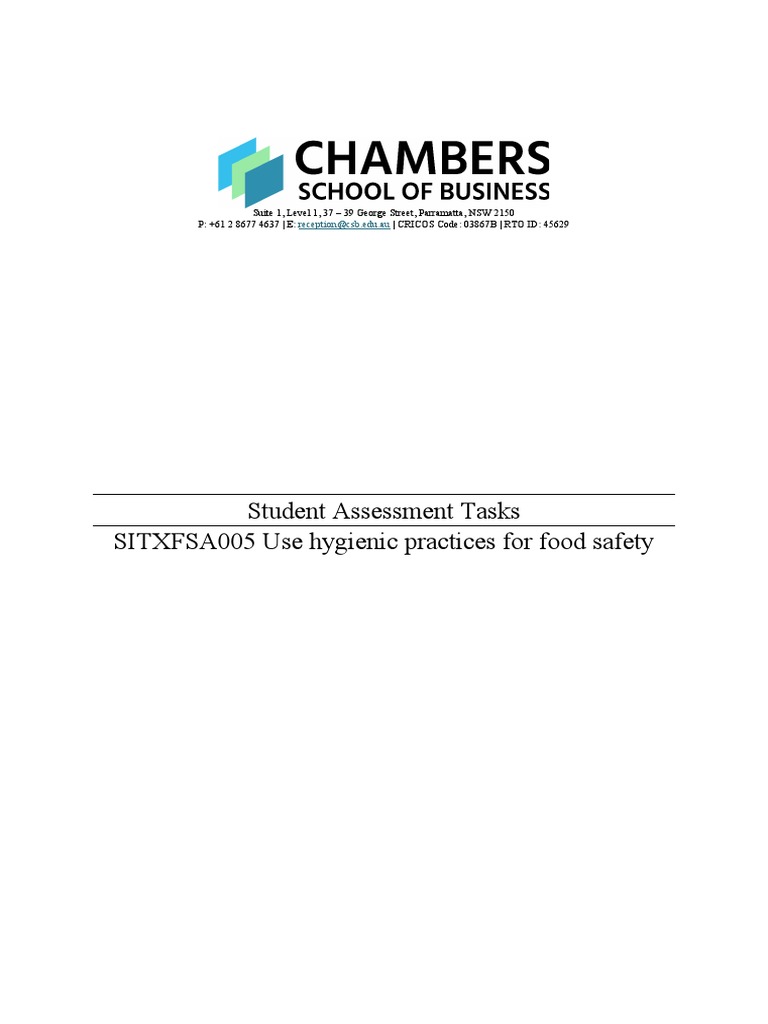 SITXFSA005 Student Assessment Tasks | PDF | Foodborne Illness | Food Safety