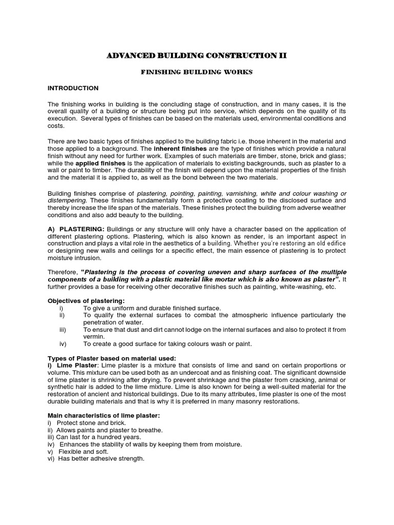 Advanced Building Construction Ii | PDF | Varnish | Concrete