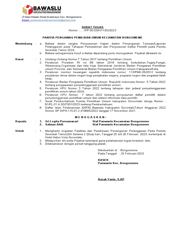 SURAT TUGAS TGL 26 02 | PDF