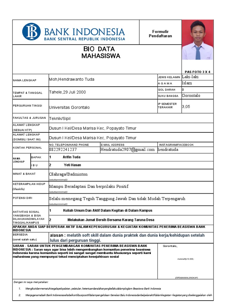 Formulir Beasiswa 2023 (Hendra) | PDF