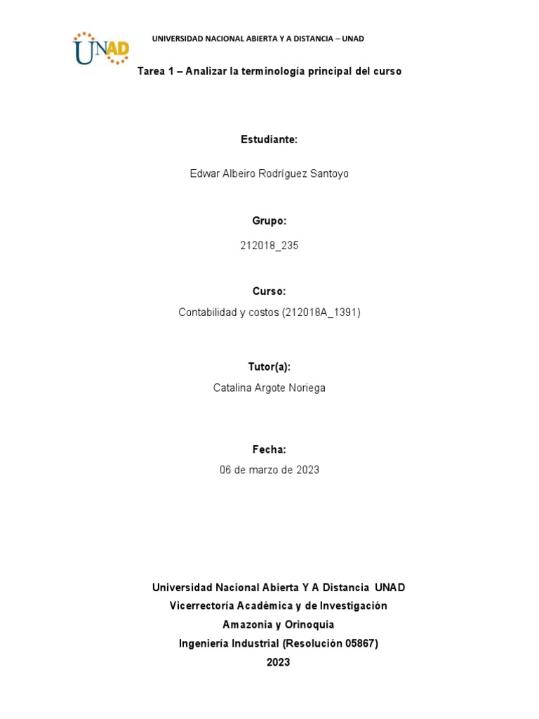 Tarea 1 - Edwar Rodriguez - 212018 - 235 | PDF | Contabilidad | Business