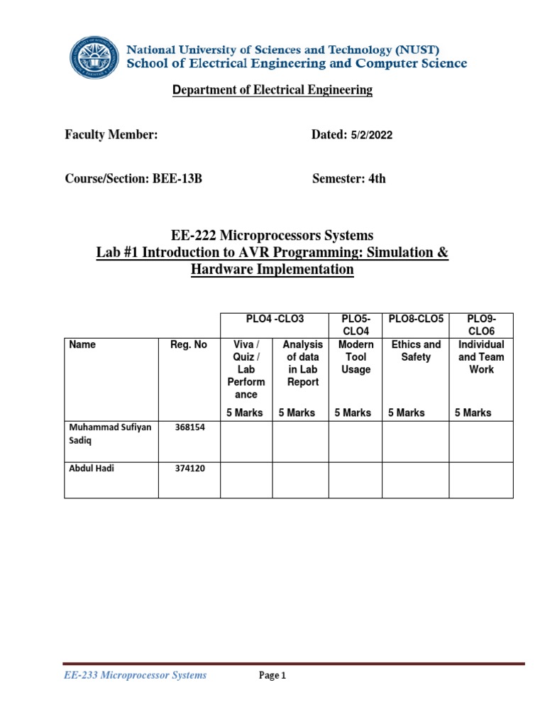 Microprocessor Lab1 | PDF | Microcontroller | Computer Architecture