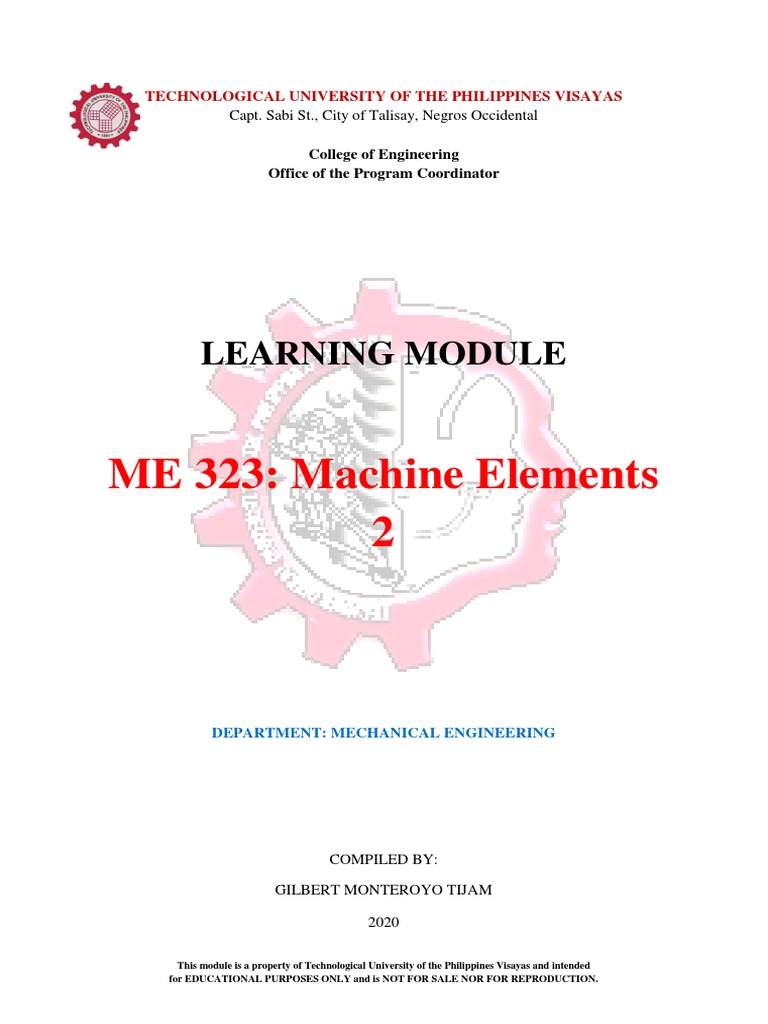 ME 323: Machine Elements Module | PDF | Gear | Kinematics