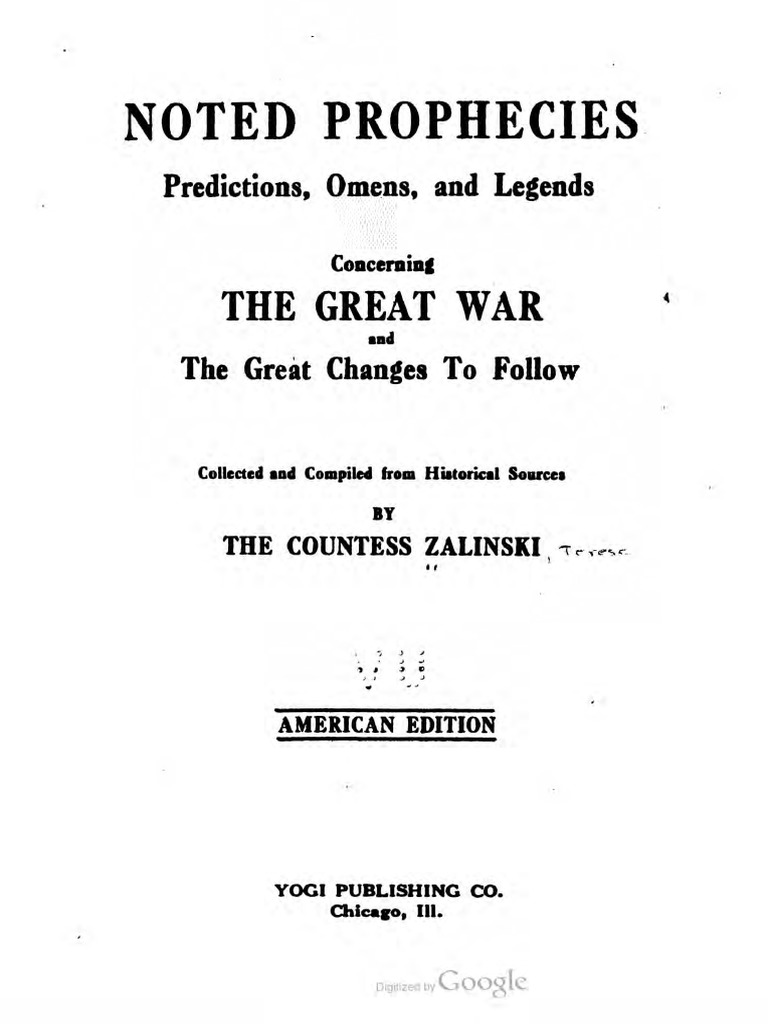 1917 Zalinski Noted Prophecies Concerning Great War | PDF | Planets In ...