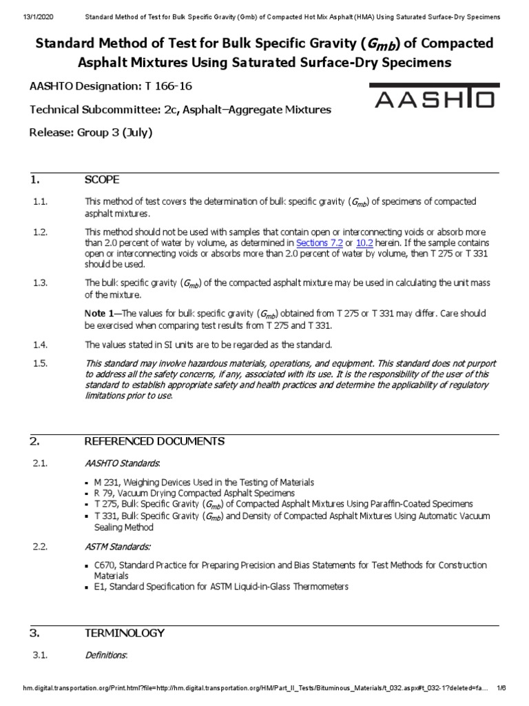 Standard Method of Test For Bulk Specific Gravity (G) of Compacted ...