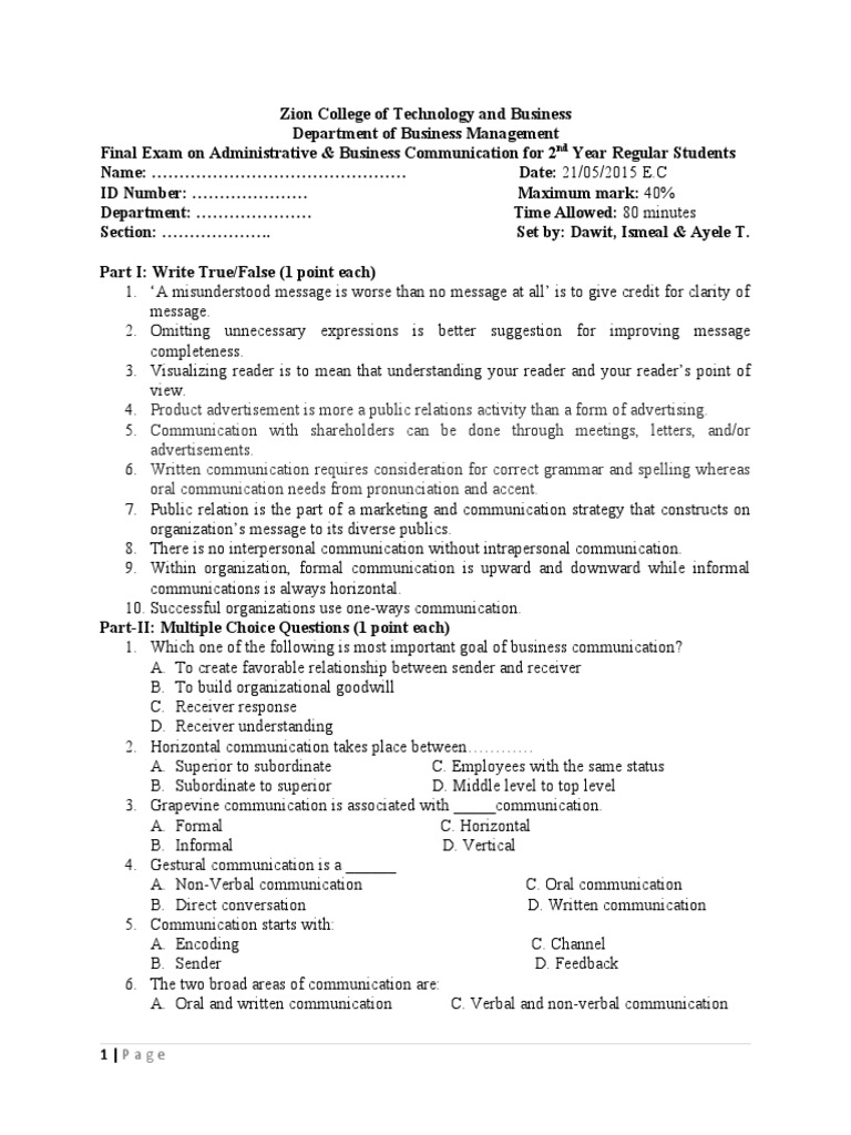 ABC-Final Exam | Download Free PDF | Communication | Nonverbal Communication