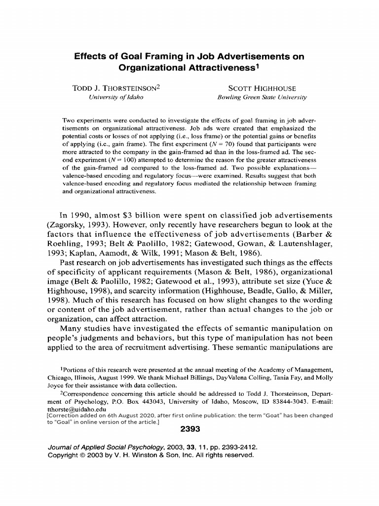 2003 Effects of Goal Framing in Job Advertisements On Organizational ...