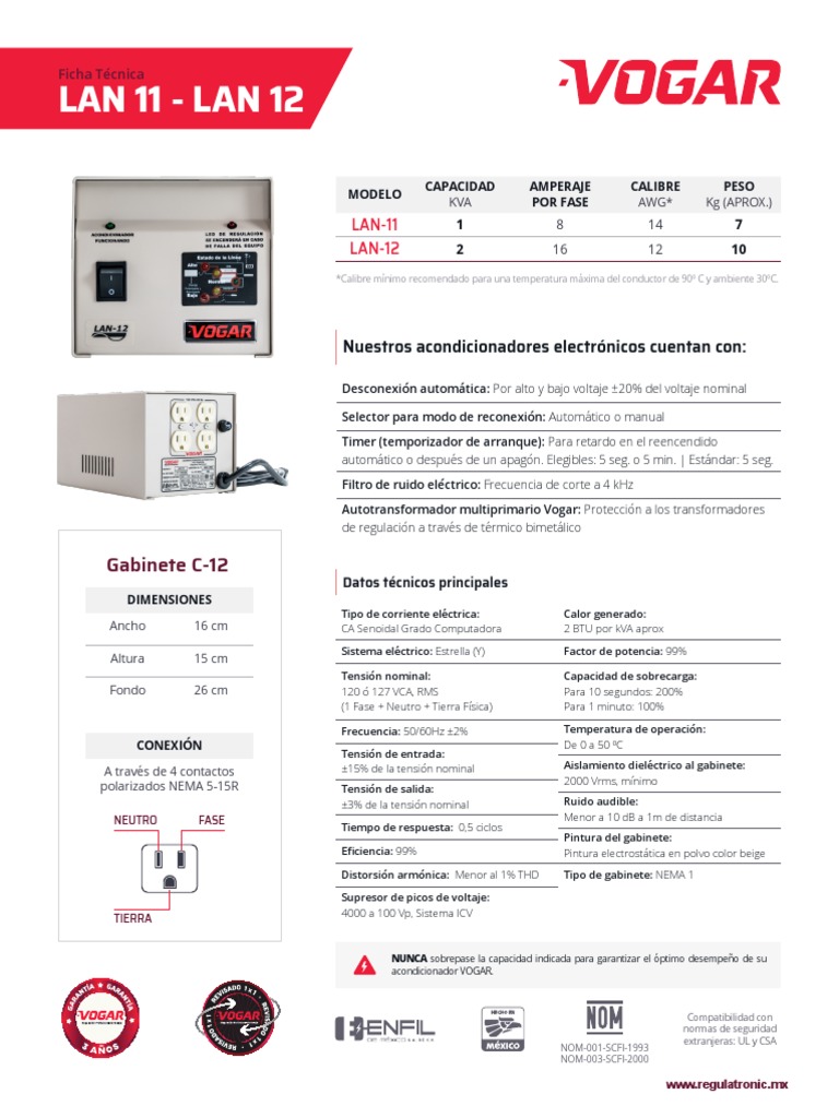 Acondicionador de Voltaje Vogar Lan - 12 | PDF | voltaje | Ingenieria Eléctrica