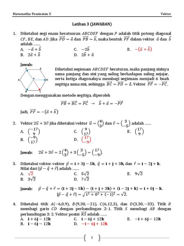 Latihan Vektor 1 (Jawaban) | PDF