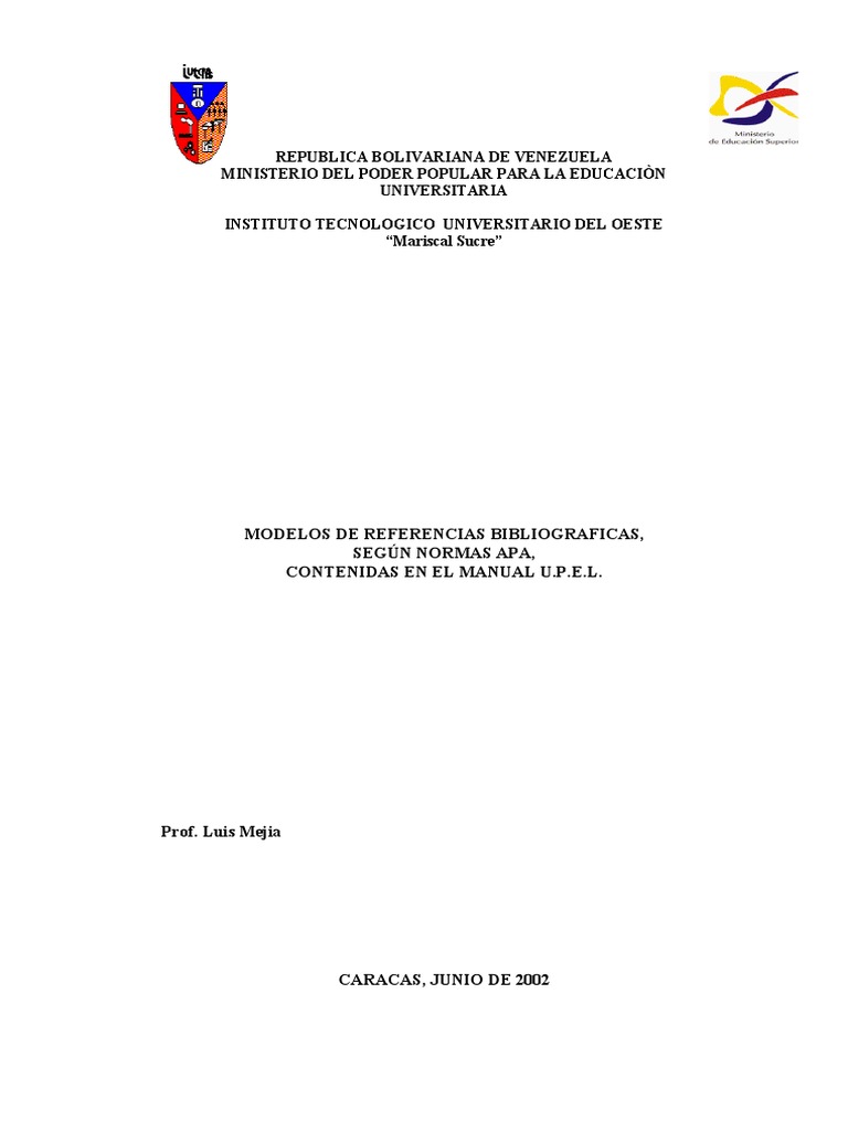 Manual de Bibliografia Normas UPEL | PDF | Venezuela | Universidad