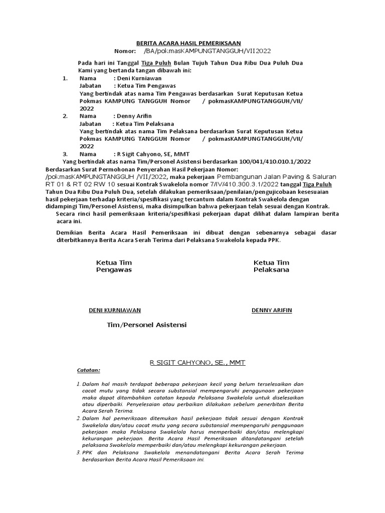 Berita Acara Hasil Pemeriksaan | PDF